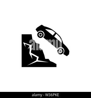 Car Fell into Ravine from Mountain flat vector icon. Simple solid ...