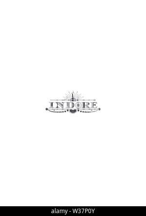 Indore City Name (India, Asia) with black white city map illustration ...
