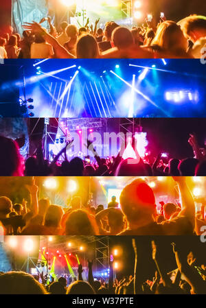 Crowd raising their hands and enjoying great festival party or concert ...