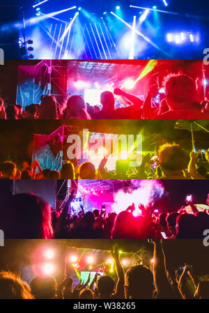 Crowd raising their hands and enjoying great festival party or concert ...