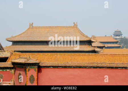 Traditional Chinese roofs and yellow walls at the Huguang huiguan Guild ...