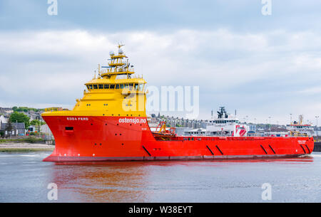 Ostensjo Rederi fleet ship, Edda Ferd, offshore supply vessel, leaving ...