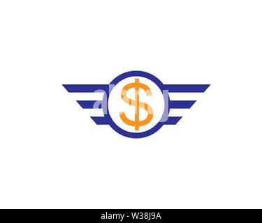 Flying Dollar sign with wings isolated on White background. Vector ...