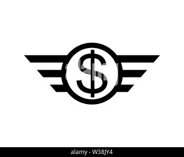 Flying Dollar sign with wings isolated on White background. Vector ...