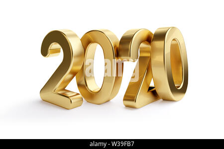 year 2020 bold letters golden 3d-illustration isolated on white Stock ...