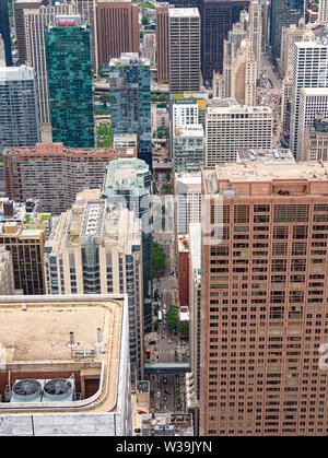 Aerial view over the streets of Chicago by night - CHICAGO. UNITED ...