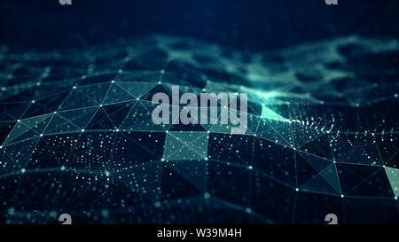 Abstract Plexus Digital Blue Color Wave Triangulation Shapes on digital blue color wave with ...