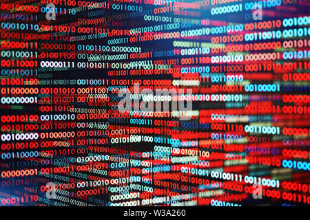 multiple exposure red binary code lines. error and computer problems ...