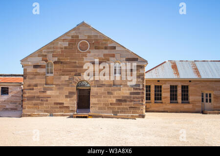 Historical sandstone convict built brick prison building, windows ...