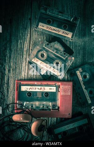 Classic cassette tape with red walkman and headphones Stock Photo - Alamy