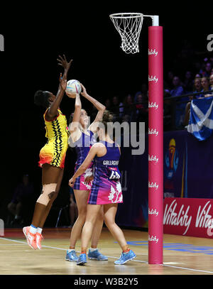 Scotland's Emma Barrie shoots during the Netball World Cup match at the ...