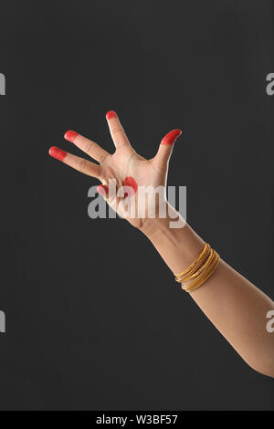 Indian woman performing alapadma hasta of Bharatanatyam dance Stock ...