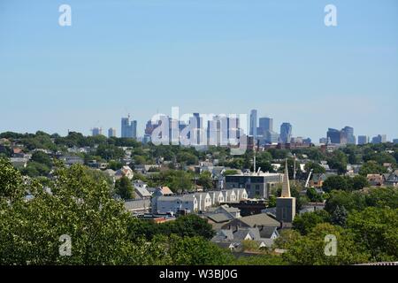 The Boston skyline as seen from atop of Tufts University in Medford, MA ...