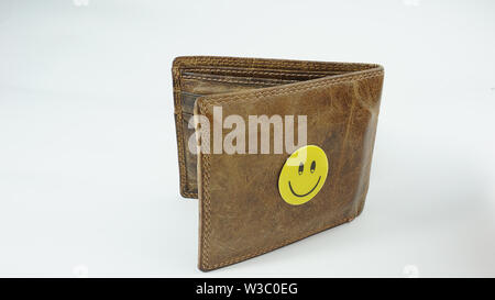 Men leather wallet with bitcoin Stock Photo - Alamy