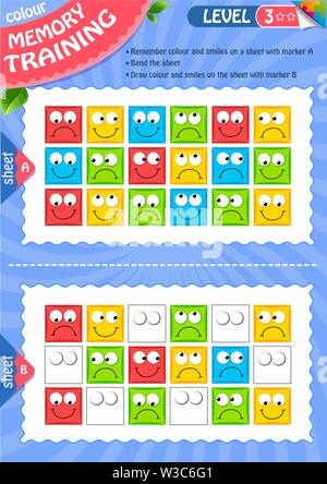 Memory game children and adult. Remember and draw colour and smiles ...