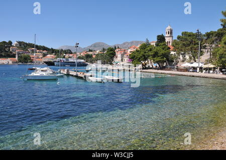 Cavtat, Harbour front, Croatia with boats in harbour and Yachts on the ...