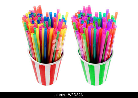 Takeaway cups for drink with straws on color background Stock Photo - Alamy