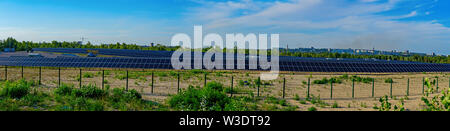 Panoramic view of photovoltaic power station, solar park, solar farm ...
