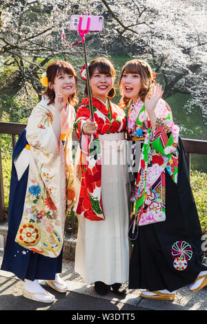 Japan, Honshu, Tokyo, Kudanshita, Female University Students Dressed in ...