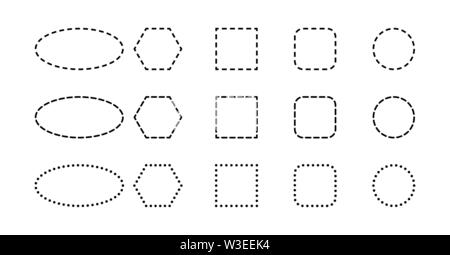Set of geometric shapes with dashed lines. Dotted circle, square ...