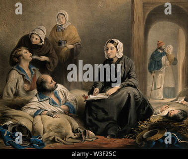 Florence Nightingale as the lady with the lamp. Oil painting attributed ...