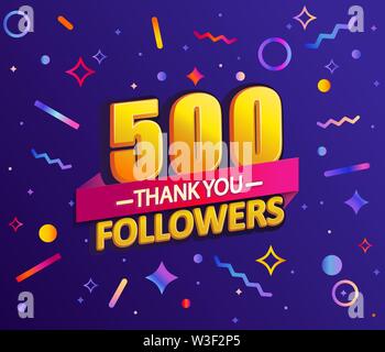 Thank you 500 followers banner. Thanks followers congratulation card ...