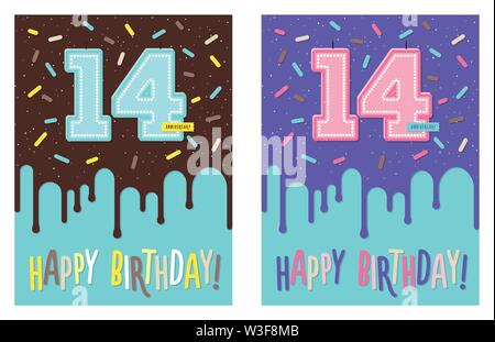 Happy birthday number 14, greeting card for fourteen year in modern ...