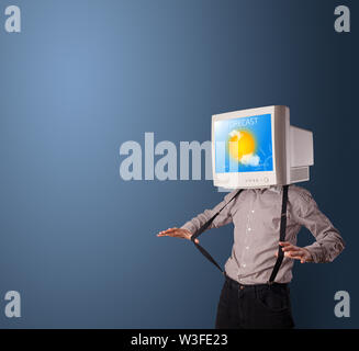 Young person with monitor head, weather forecast concept Stock Photo ...
