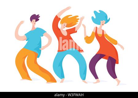 Cartoon dancing people. Happy dance of excited teenager, young women ...