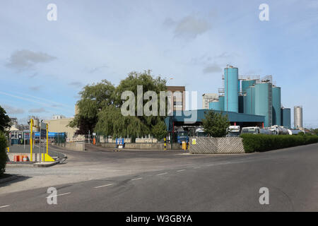 Milk tankers at a cheese manufacturing plant in Northern Ireland ...