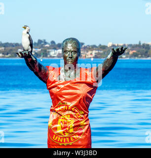 The iconic bronze Eliza statue on the Swan River wrapped in red to ...