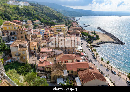 Aerial view of Pizzo Calabro, pier, castle, Calabria, tourism Italy ...