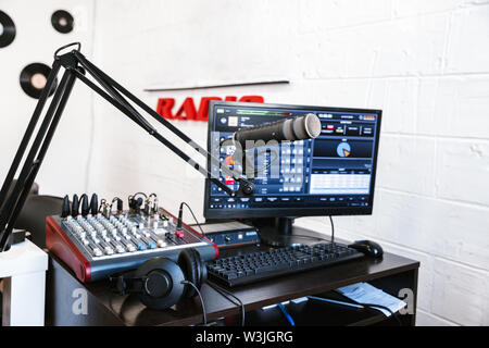 Image of a radio workspace workplace with microphone and sound ...