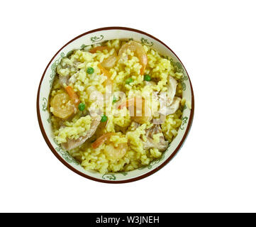 Paella with cod and shrimp, classic Spanish rice dish Stock Photo - Alamy