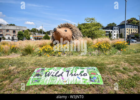 A giant hedgehog on Trafalgar roundabout in Truro, Cornwall, where the ...