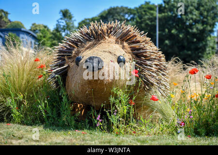 A giant hedgehog on Trafalgar roundabout in Truro, Cornwall, where the ...