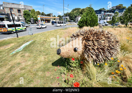 A giant hedgehog on Trafalgar roundabout in Truro, Cornwall, where the ...