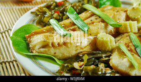 Honey-Soy Cod with Ginger Bok Choy Stock Photo - Alamy