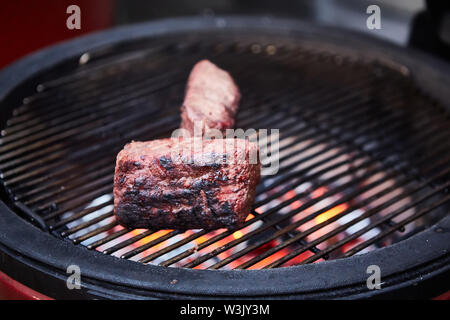 Roast beef at barbecue. Low temperature grilling barbecue Stock Photo ...