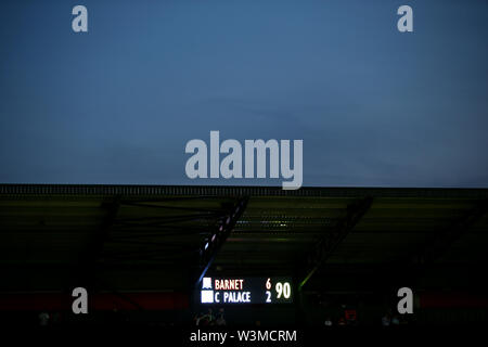 A general view of the scoreboard at full time during the UEFA Champions ...