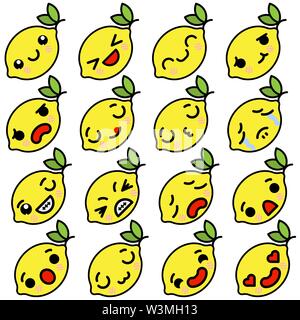 Lemon character emoji set. Funny cartoon emoticons Stock Vector Image ...