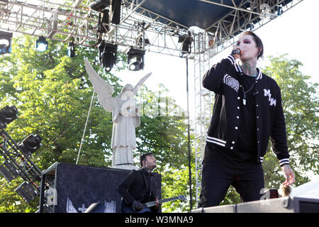 Chris Motionless lead singer of Motionless in white performs at ...