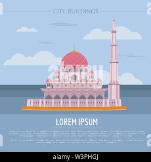 City buildings graphic template. Malaysia, Sultan Putra mosque. Vector ...