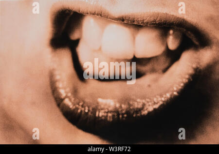 Sneer teeth mouth lips girl female woman caucasian Stock Photo - Alamy