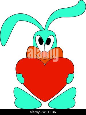 Adorable rabbit holding big heart. Cute baby bunny. Hand drawing style ...