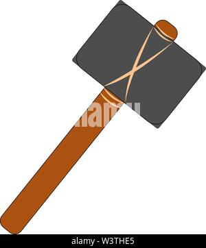 Big metal sledgehammer with wooden handle standing upright on white ...