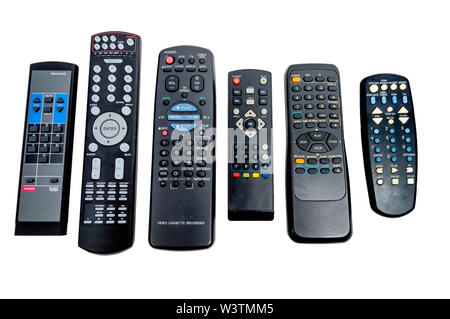 old tv remote with dirty buttons on white background. old tv remote ...