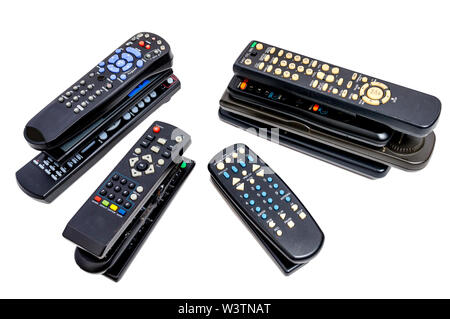 old tv remote with dirty buttons on white background. old tv remote ...