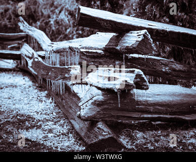 Old Split rail fence or log fence surrounded by wildflowers in the ...