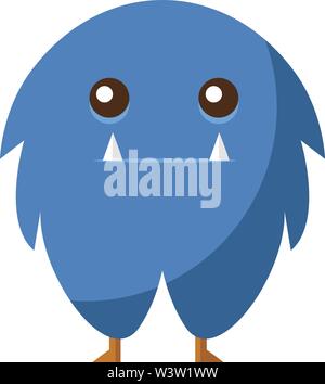 Blue funny furry monster cartoon illustration isolated on white ...